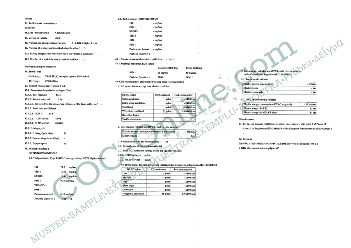 COC papers KIA car Certificate of conformity | Free shipping – COC-Online