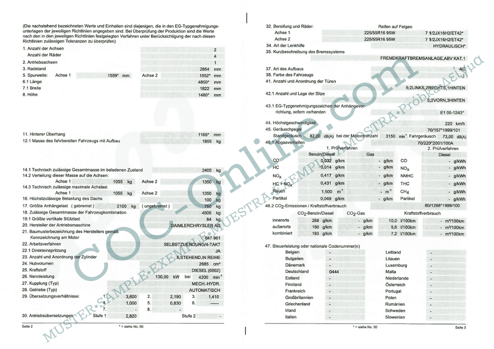 COC papers MERCEDES-BENZ car Certificate of conformity | Free shipping ...
