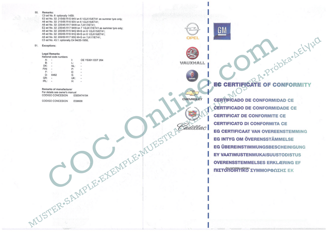 COC SAAB Certificate of conformity | Free shipping – COC-Online
