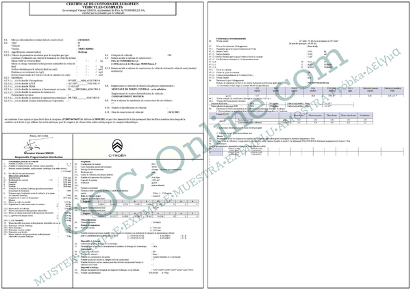 COC papers CITROEN car Certificate of conformity | Free shipping – COC ...